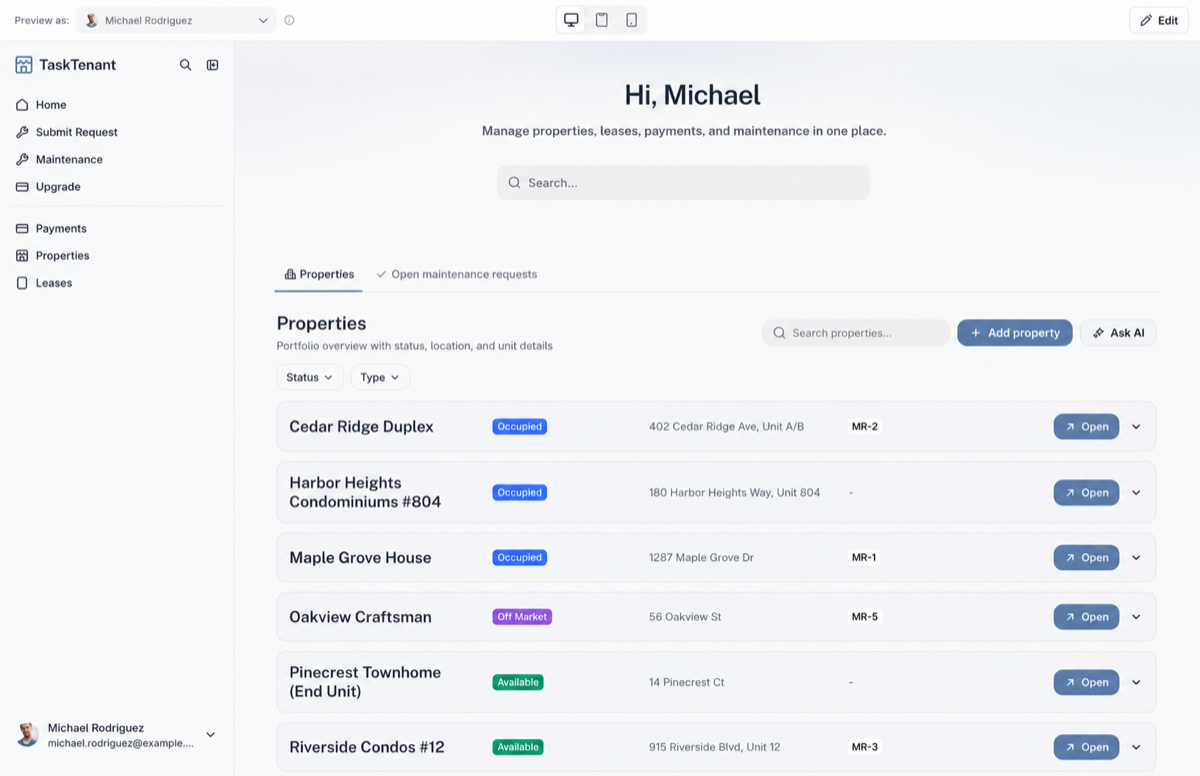 TaskTenant | AI Repair Management Software for Rental Properties